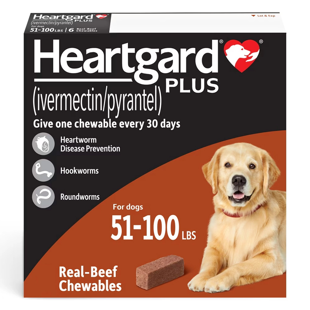 Buy Heartgard Plus Chewables For Large Dog 51-100lbs (Brown) 6 Doses